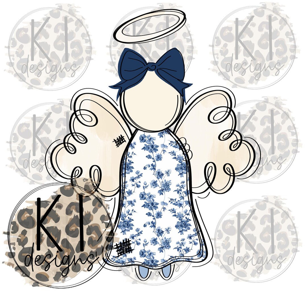 Christmas Angel Coquette Bow Doodle Blue Toile PNG Digital Image ...