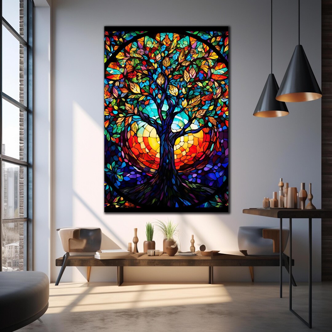 Árvores em Vitral, Arte da Árvore da Vida, Vitral Moderno, Arte de ...