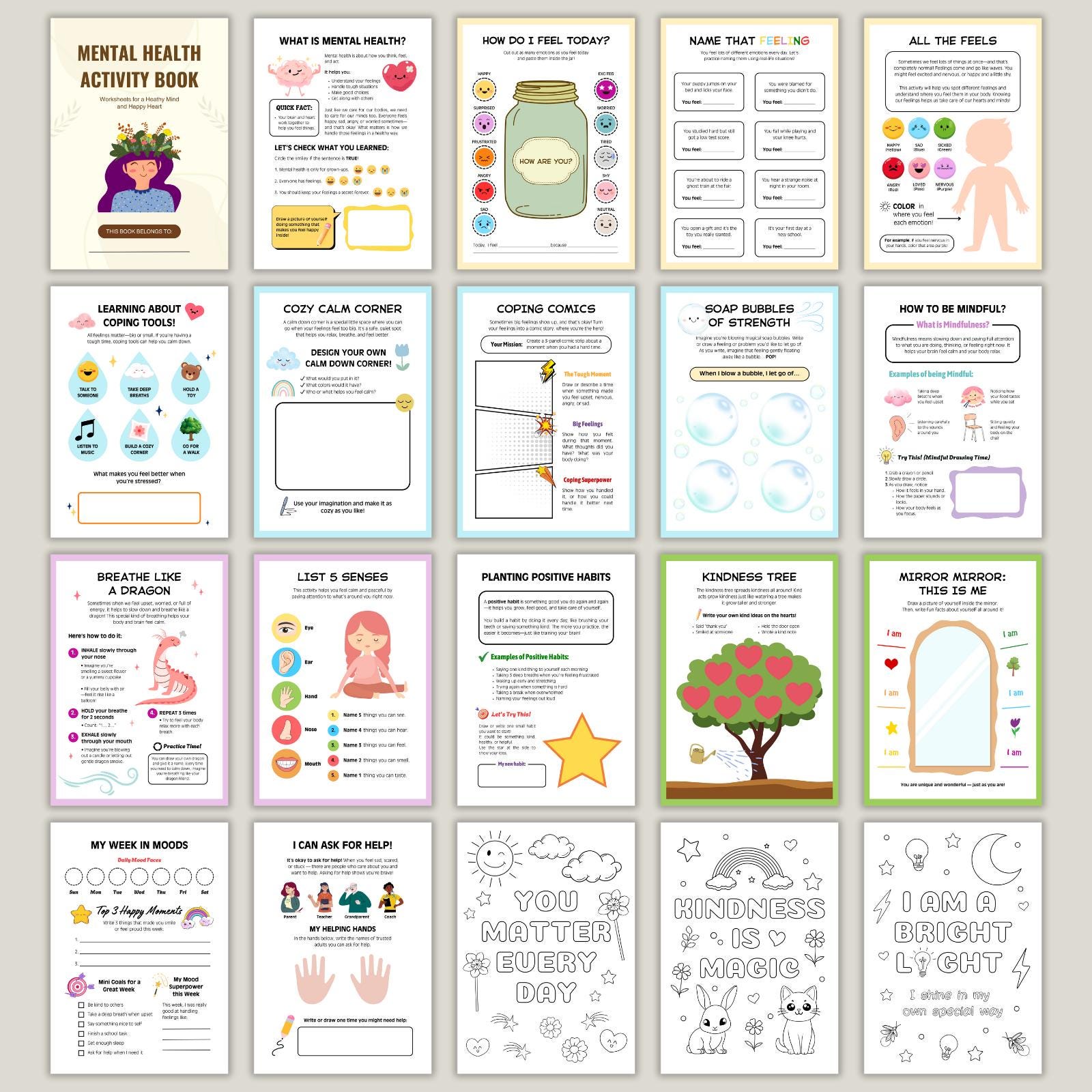 Mental Health Activity Book for Kids: SEL Workbook, Coloring Pages ...
