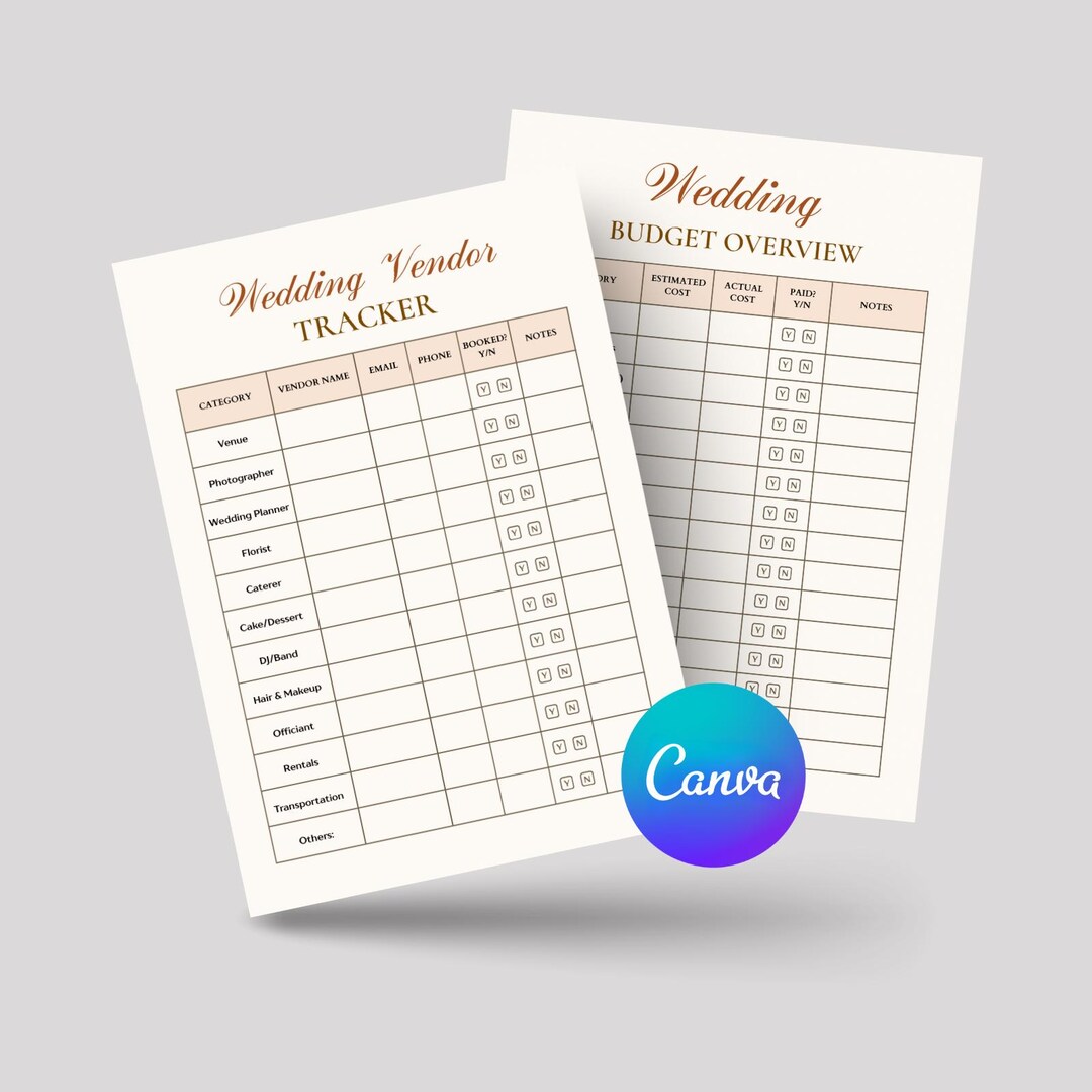 Editable Wedding Planner: Vendor Tracker & Budget (canva Template, A4 ...