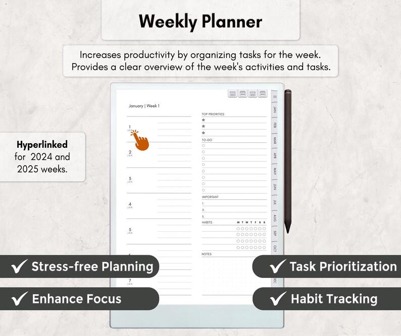 Daily Planner Pro Template Designed for Remarkable Paper Pro 2024 2025 ...