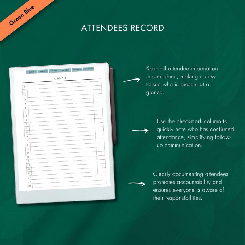 Remarkable Paper Pro Meeting Notes Template: Hyperlinked PDF (4 Colors ...