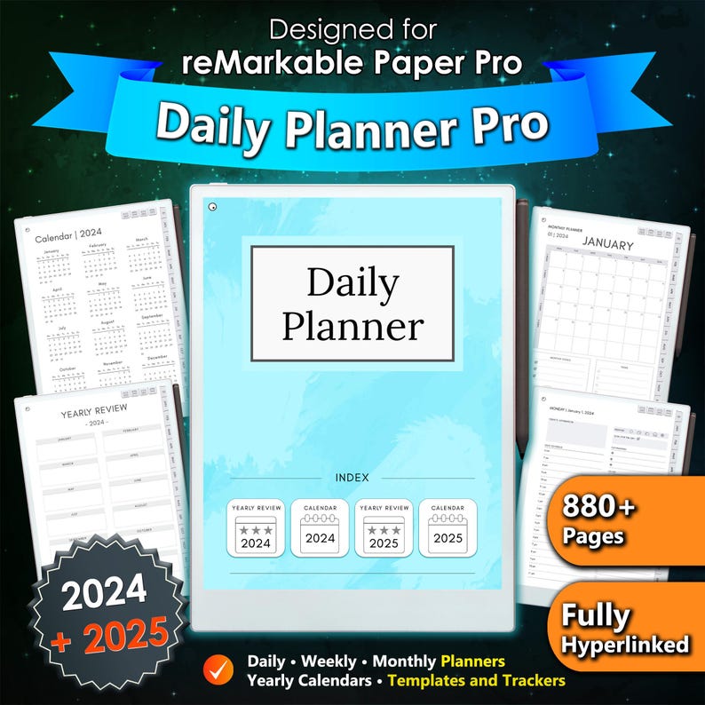 Remarkable Paper Pro Daily Planner 2024-2025: Hyperlinked Digital ...