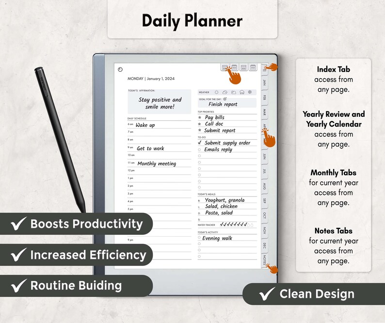 Daily Planner Template Designed for Remarkable 2 Daily Planner 2024 ...