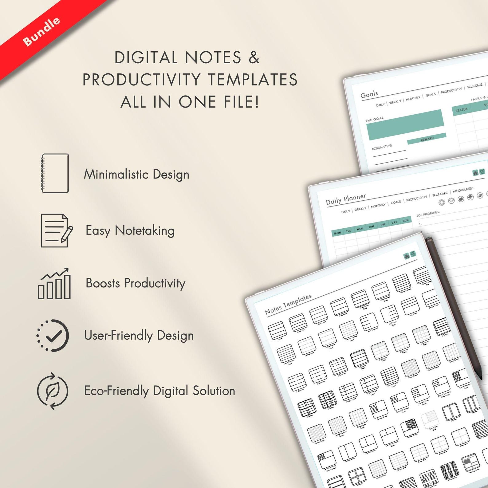 Remarkable Paper Pro Templates Productivity Bundle RMPP Digital Notes ...