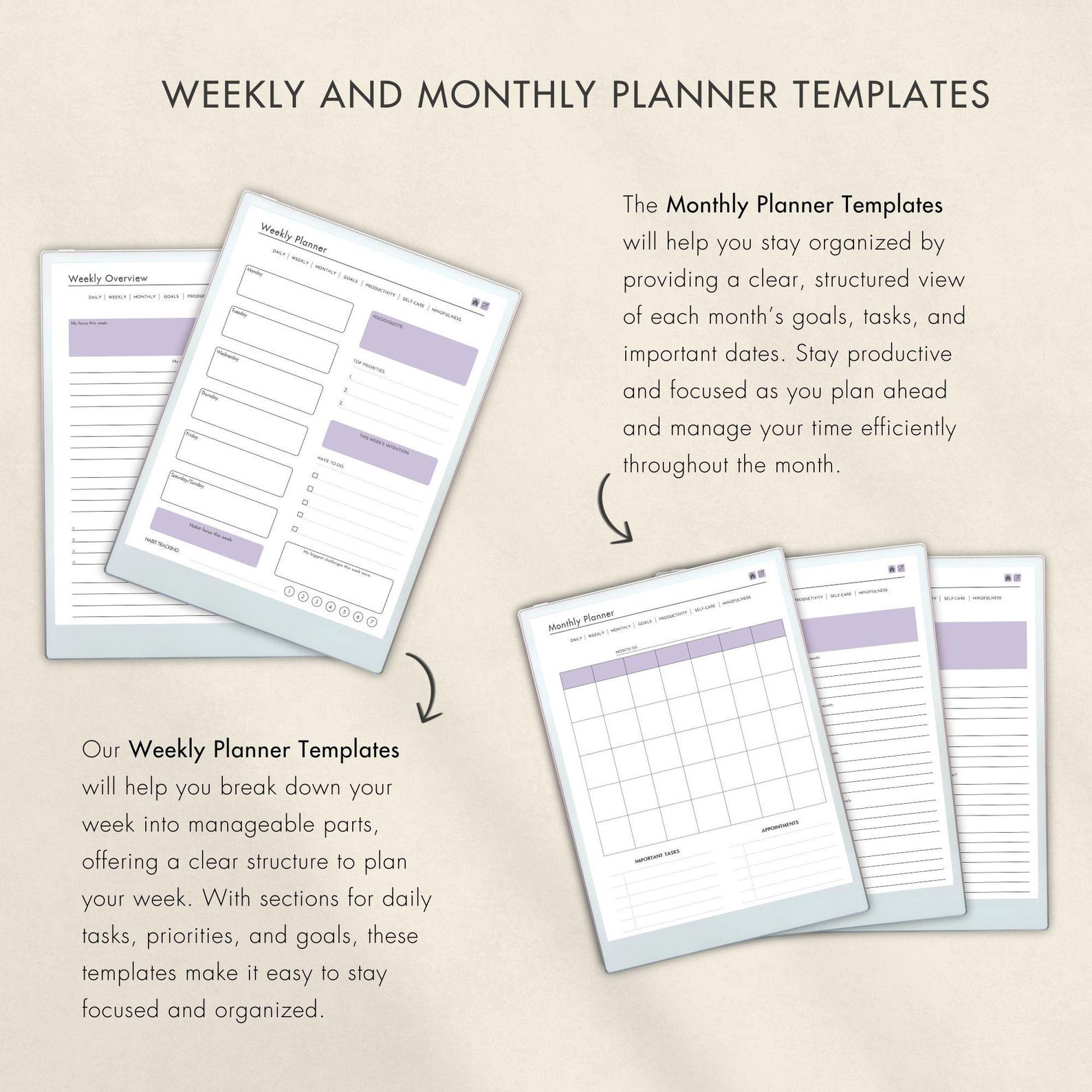 Remarkable Paper Pro Templates Productivity Bundle RMPP Digital Notes ...