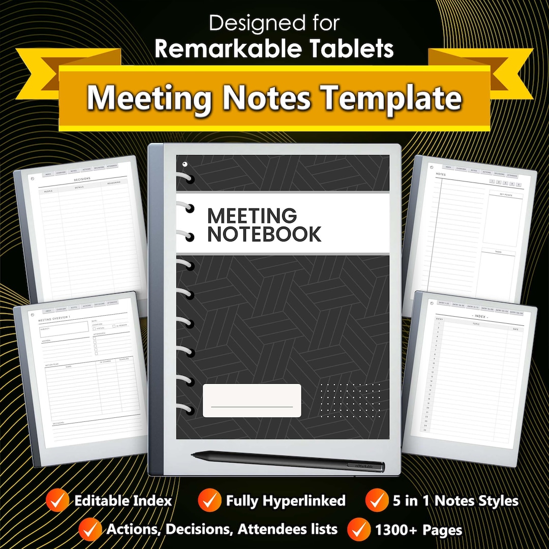 Remarkable 2 Meeting Notes Template: Hyperlinked PDF Notebook - Etsy