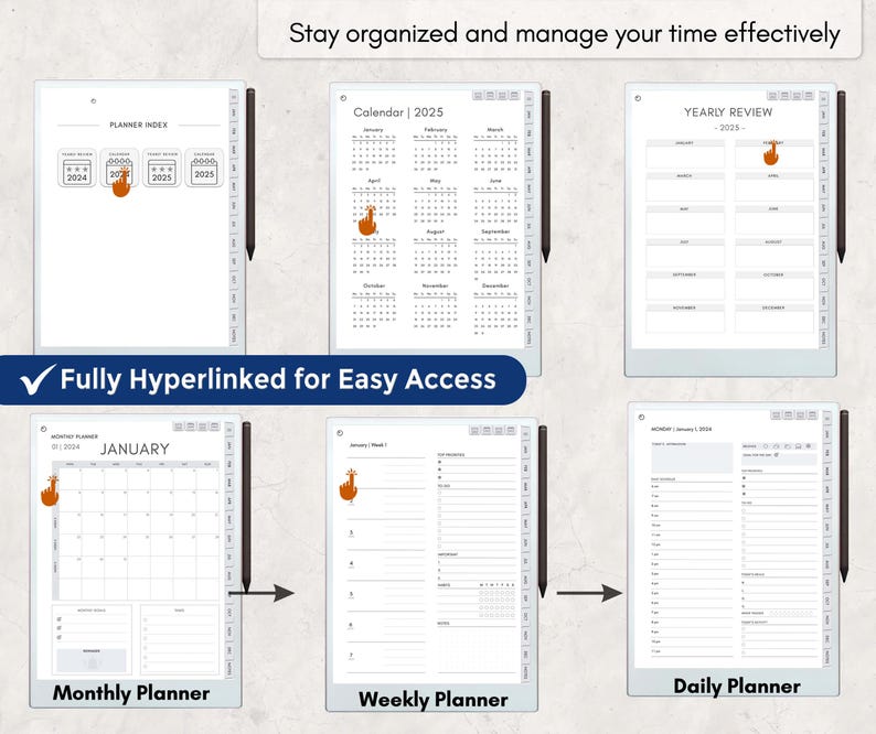 Remarkable Paper Pro Planner 2024-2025: Hyperlinked Digital Daily ...