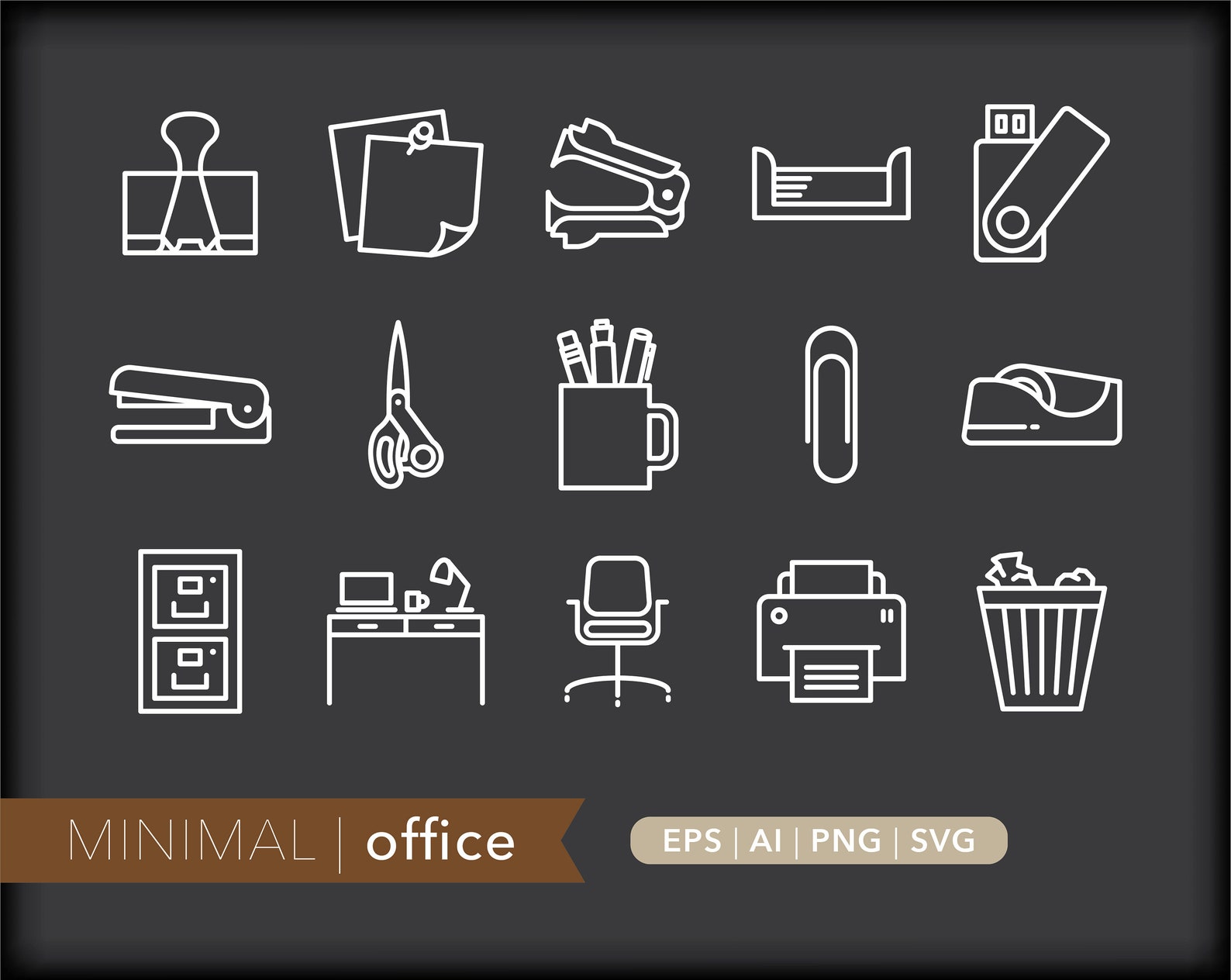 Office Icons | Desk Accessories Icons | SVG AI PNG | Digital Download ...