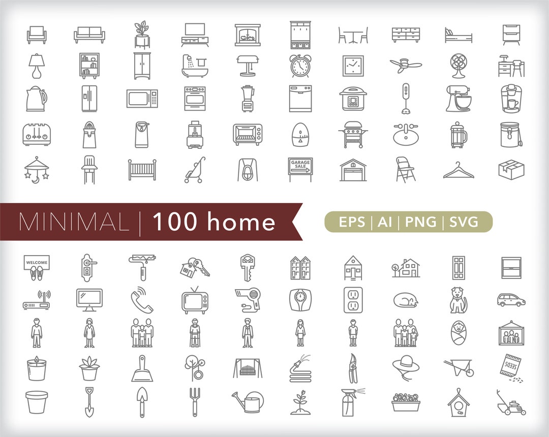 100 Home Icons | Furniture Icons | Appliance Icons | Family Icon | SVG ...