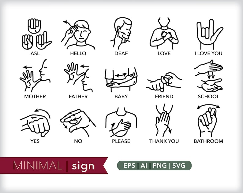 Sign Language Icons ASL Communication Icon Illustrations EPS PNG ...