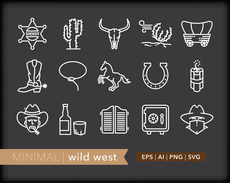 Wild West Icons Cowboy Icon Western Icons SVG AI PNG Geometric History ...