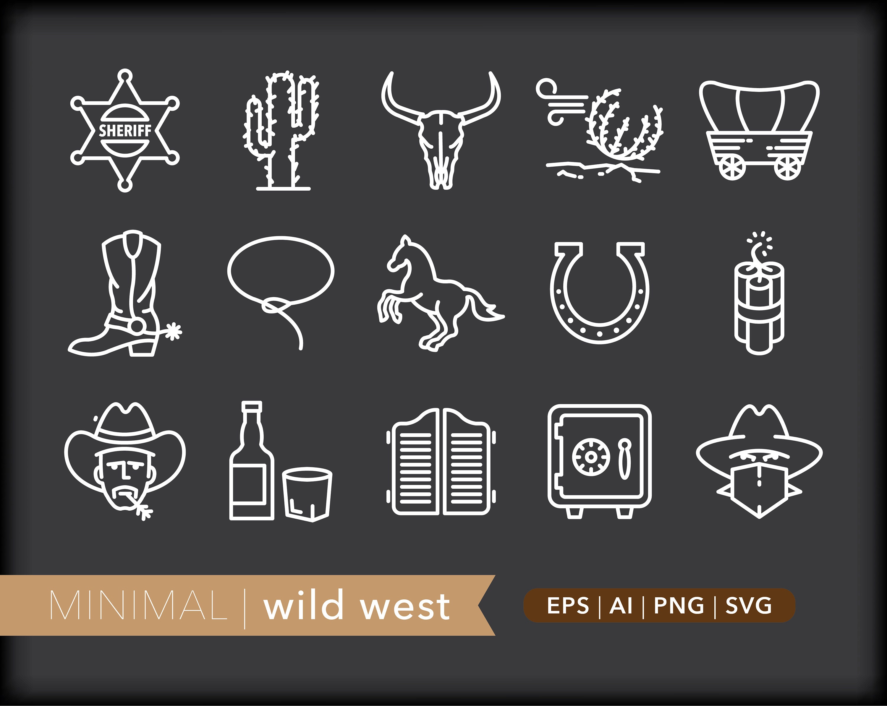 Wild West Icons | Cowboy Icon | Western Icons | SVG AI PNG | Geometric ...