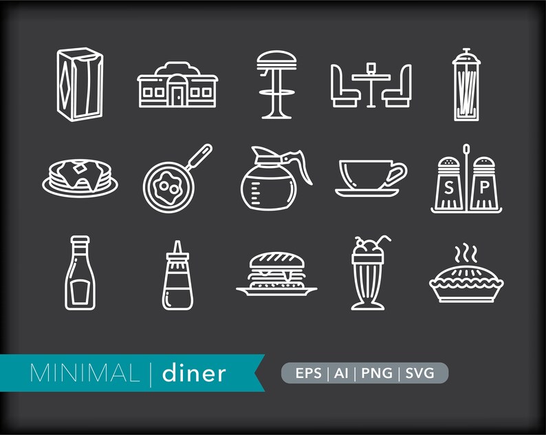 Diner Icons Restaurant Icon Illustrations SVG AI PNG Instant Digital ...