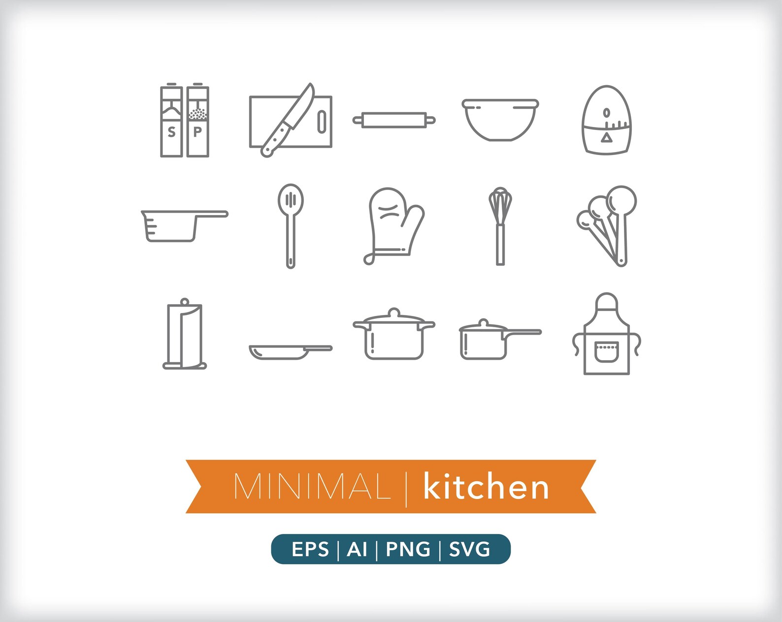 Kitchen Icon Set: Cooking Utensils, Food Illustrations (digital ...