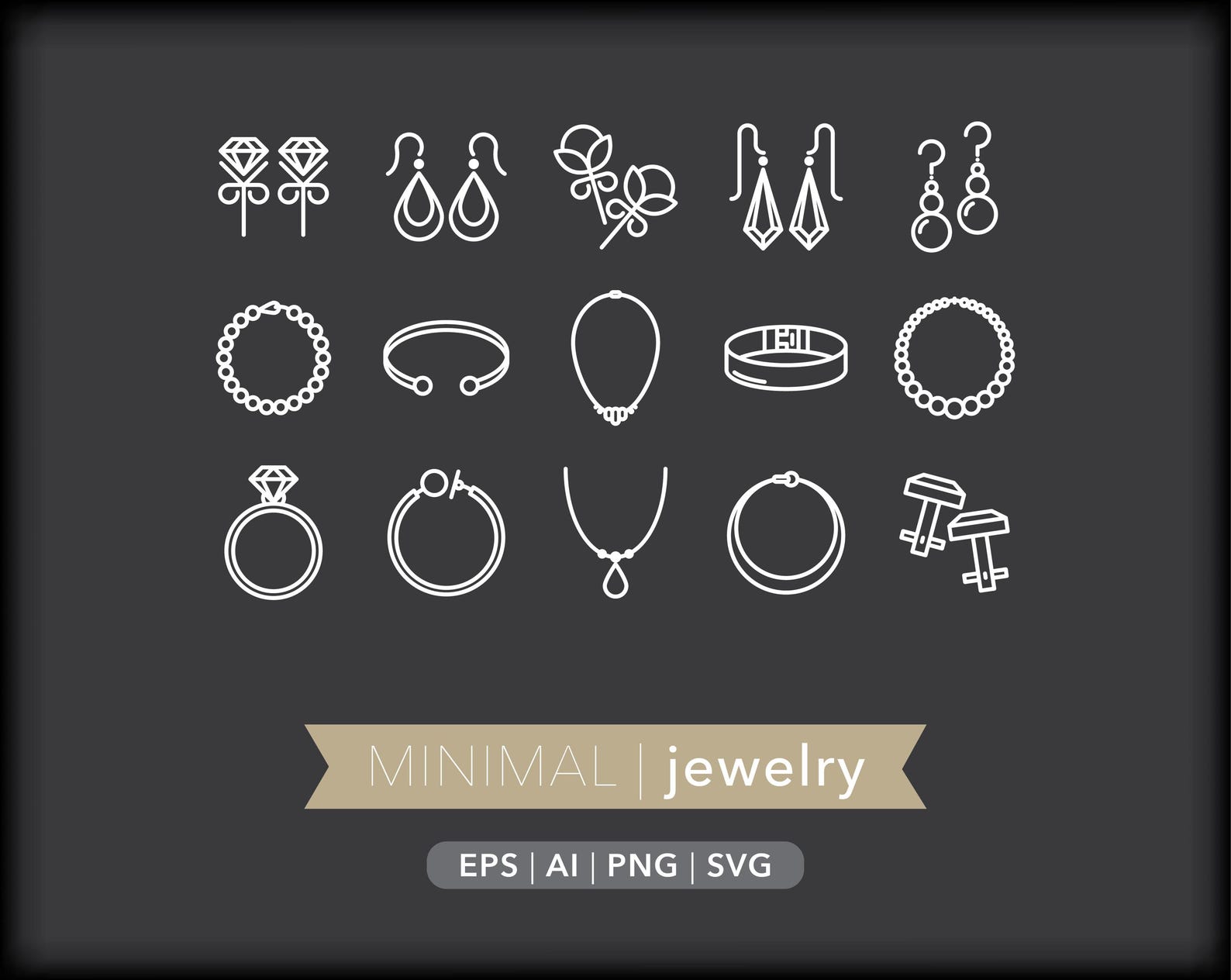 Jewelry Icons: Earrings, Rings, Necklaces - SVG, AI, PNG (digital ...
