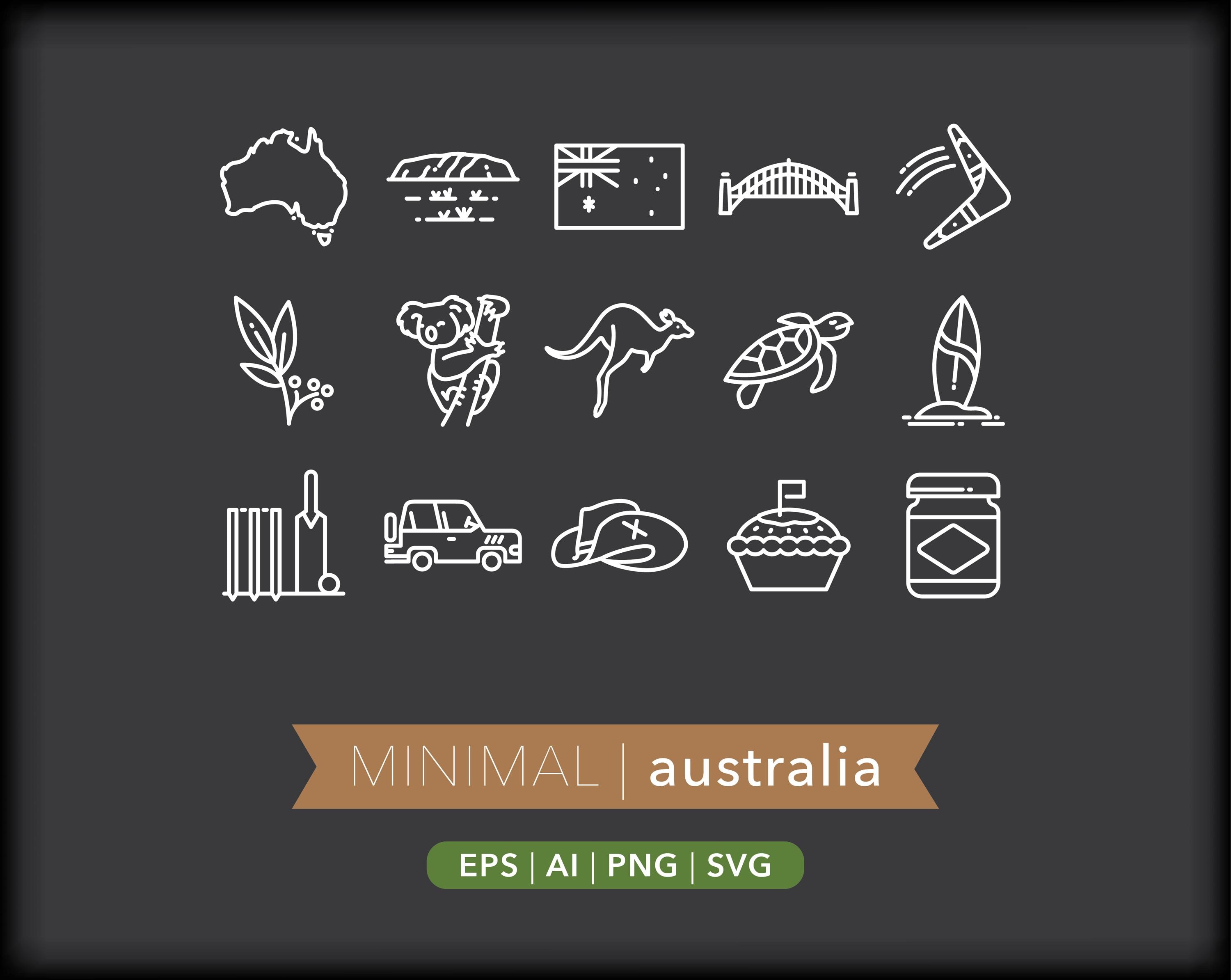 Australia Icons: Aussie Travel Graphics (SVG, AI, PNG Digital Download ...