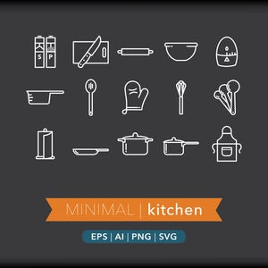 Kitchen Icon Set: Cooking Utensils, Food Illustrations (digital ...