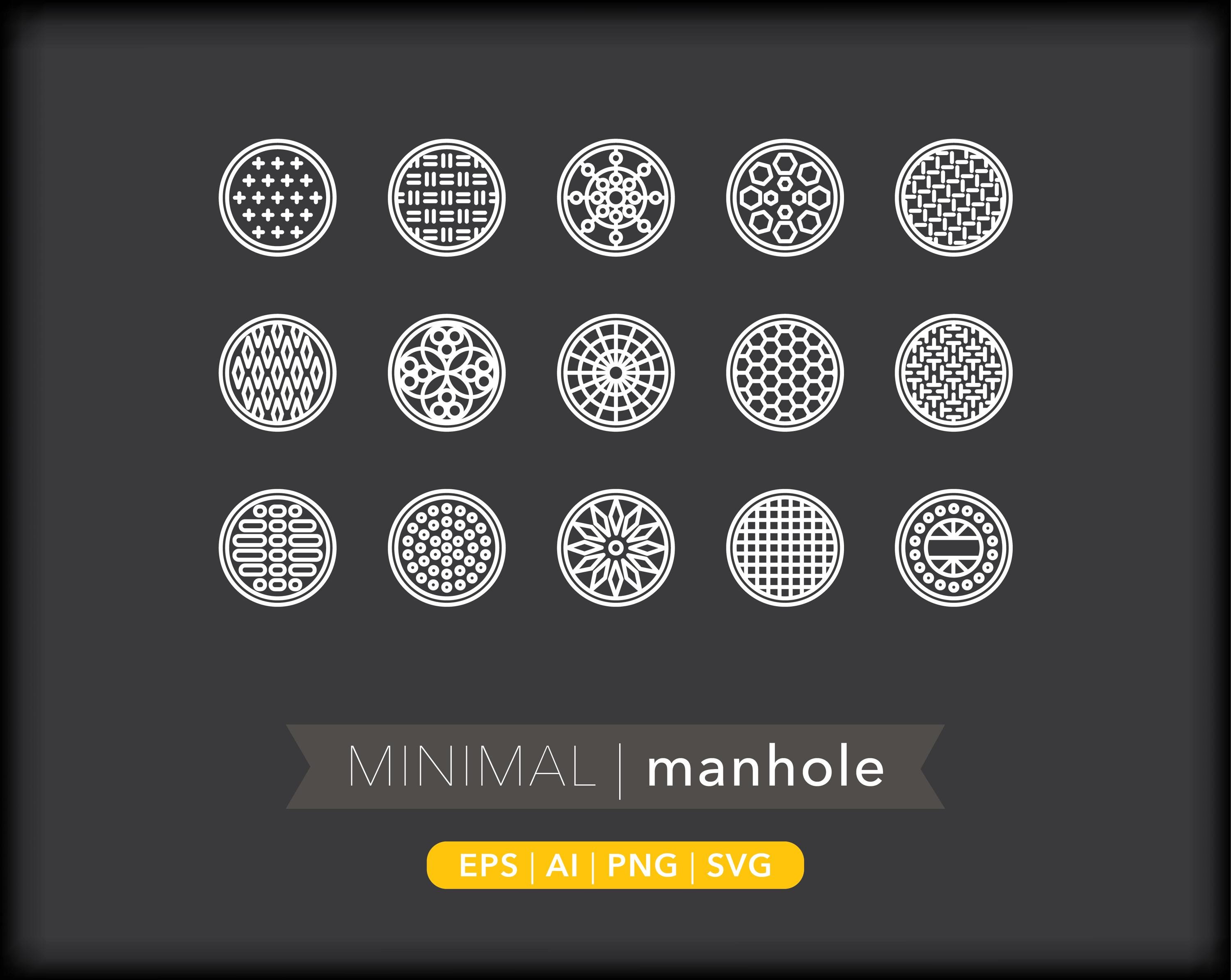 Manhole Cover Icons: Urban Design Elements SVG, AI, PNG (digital ...