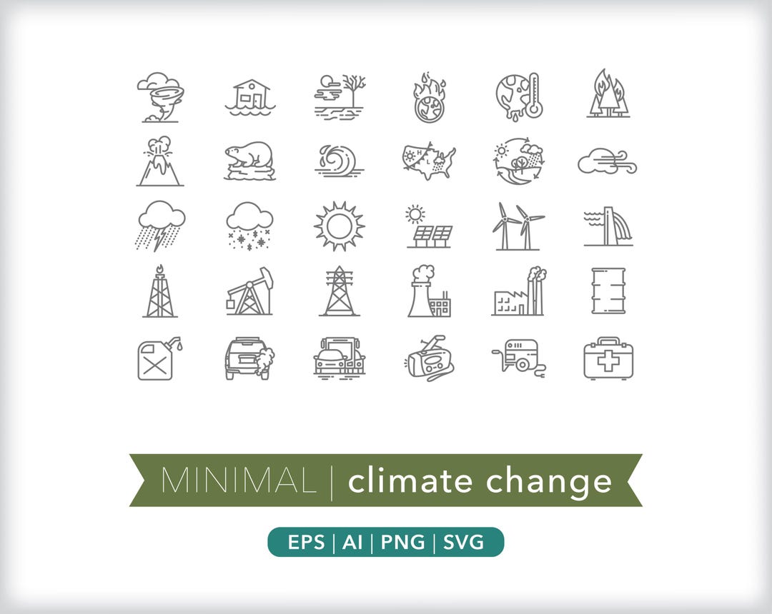 Climate Change Icon Set: Environmental Awareness Graphics (digital ...