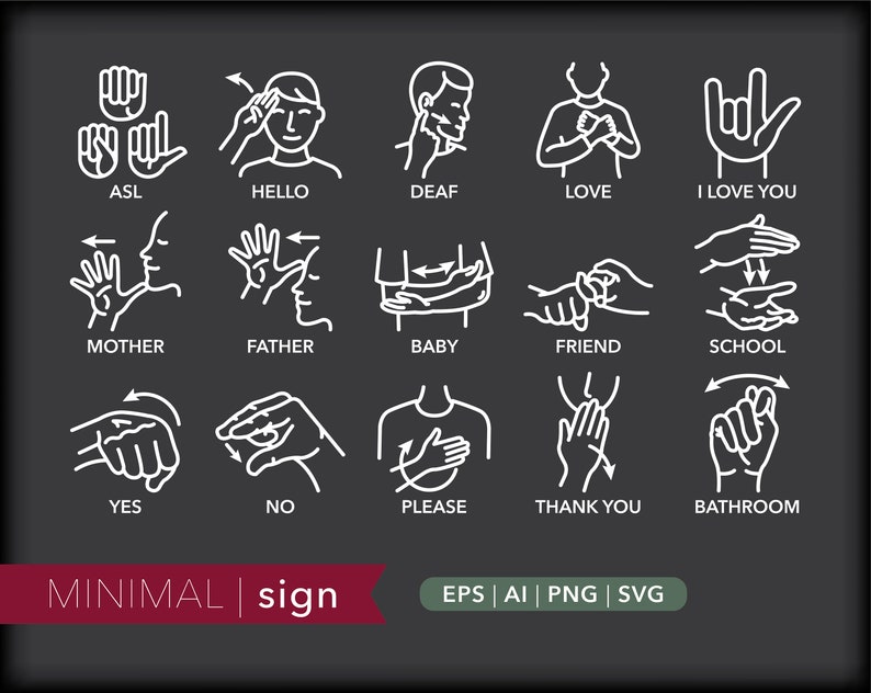 Sign Language Icons ASL Communication Icon Illustrations EPS PNG ...