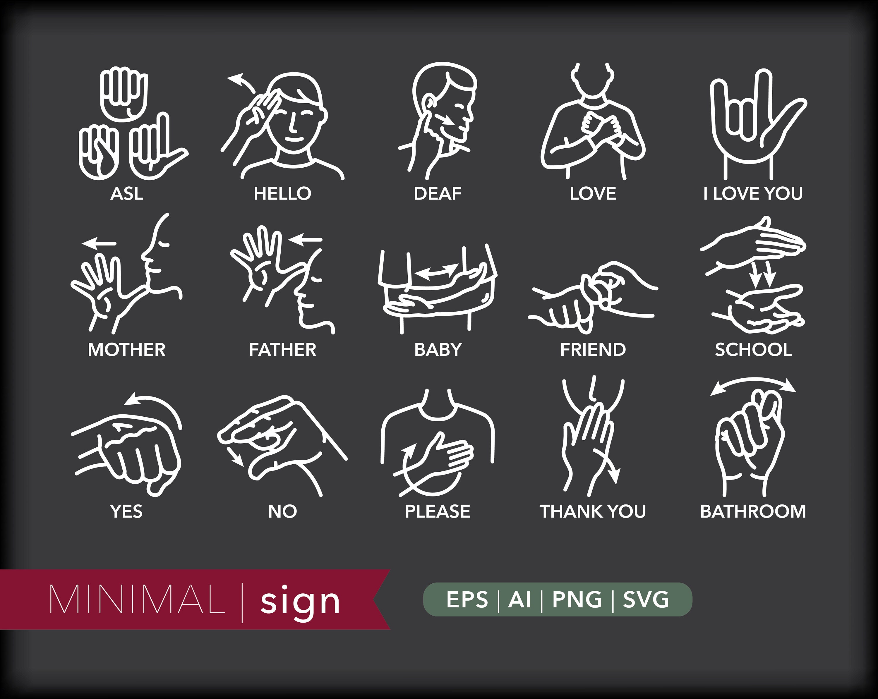 Sign Language Icons ASL Communication Icon Illustrations EPS PNG ...