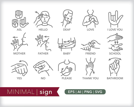 Sign Language Icons ASL Communication Icon Illustrations | Etsy