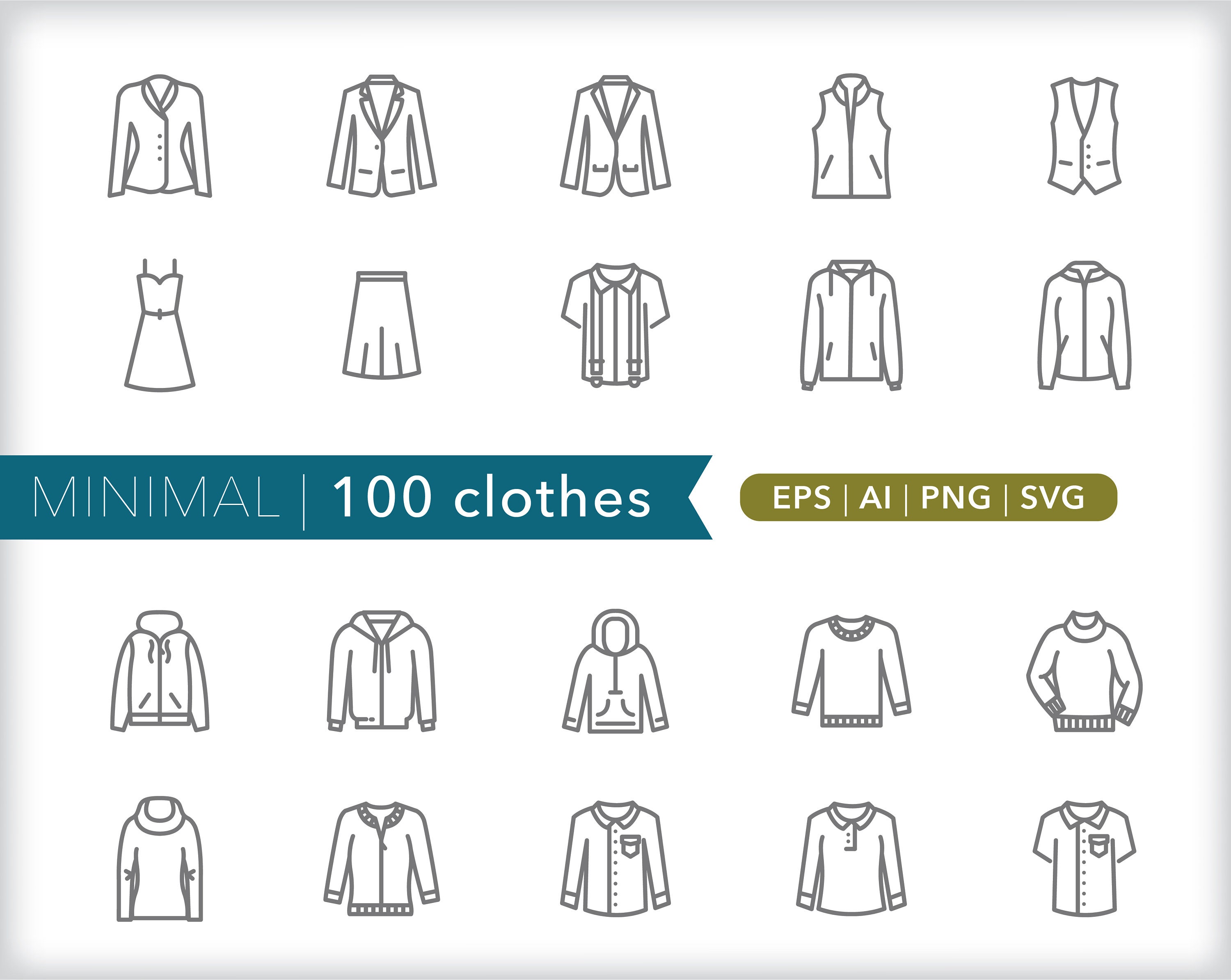 100 Clothes Icons | Clothing Icon Illustrations | SVG AI PNG | Instant ...