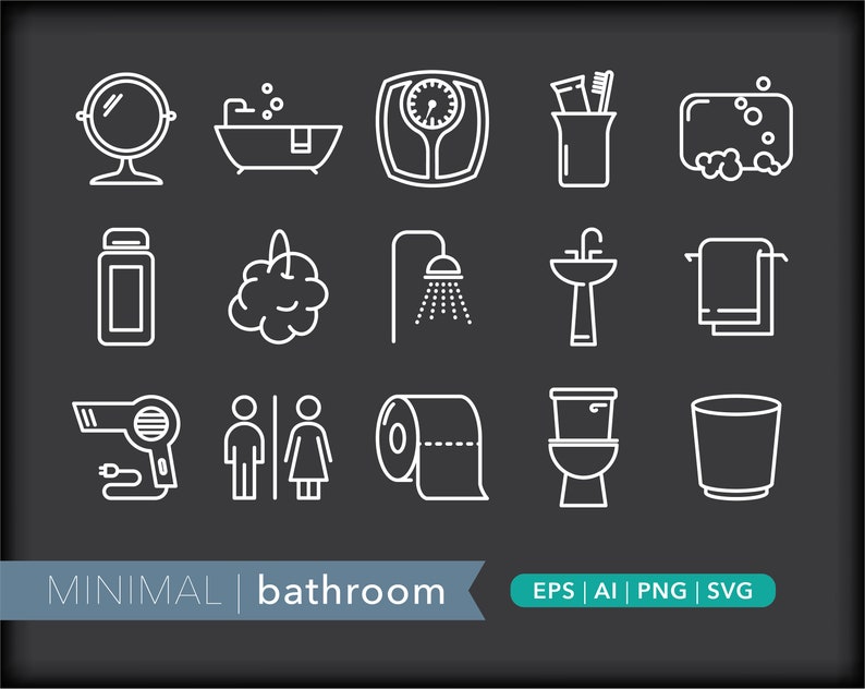 Bathroom Icon Set: Restroom Illustrations, SVG, AI, PNG (digital ...