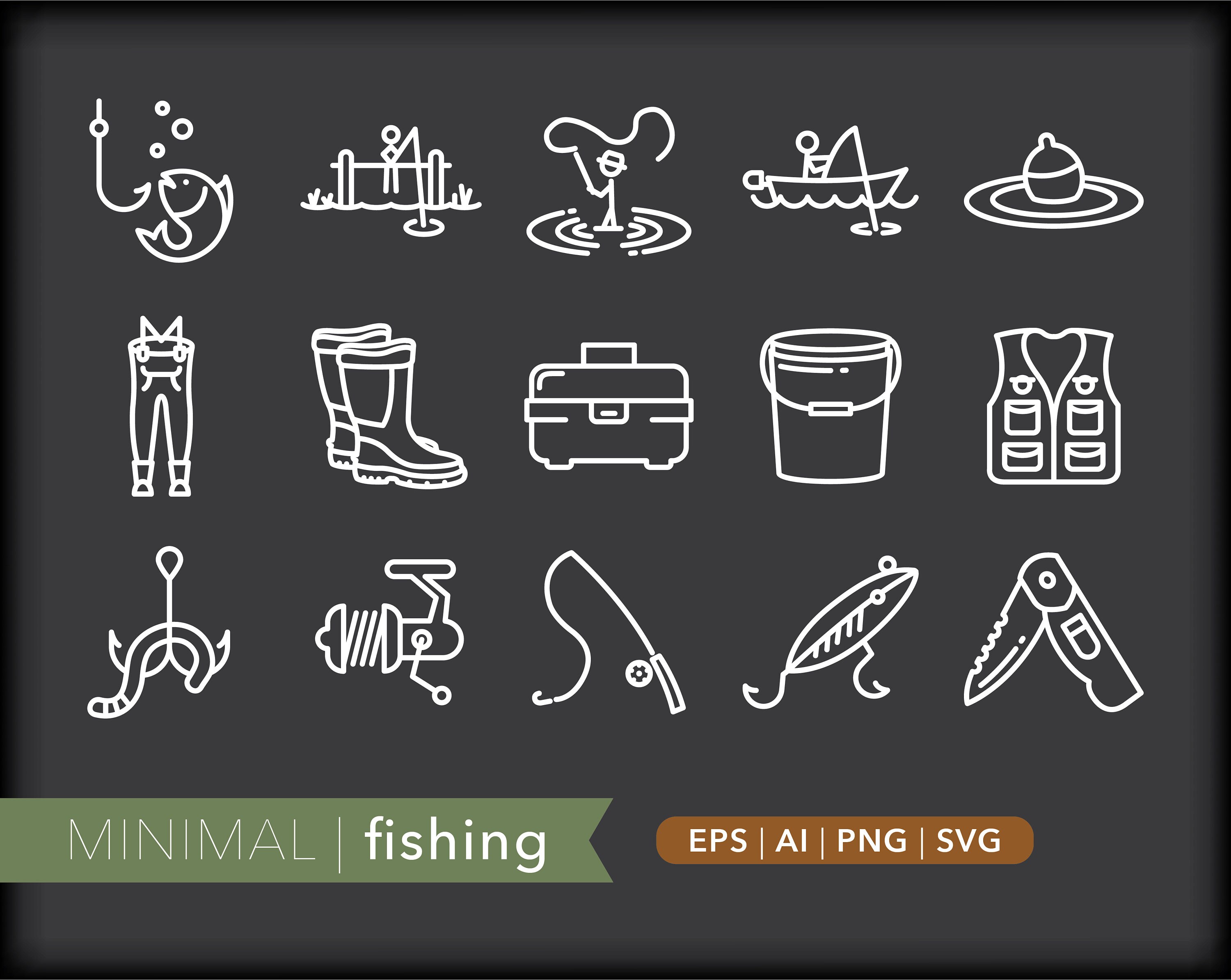 Fishing Icons | Sports Icons | SVG AI PNG | Instant Digital Download ...