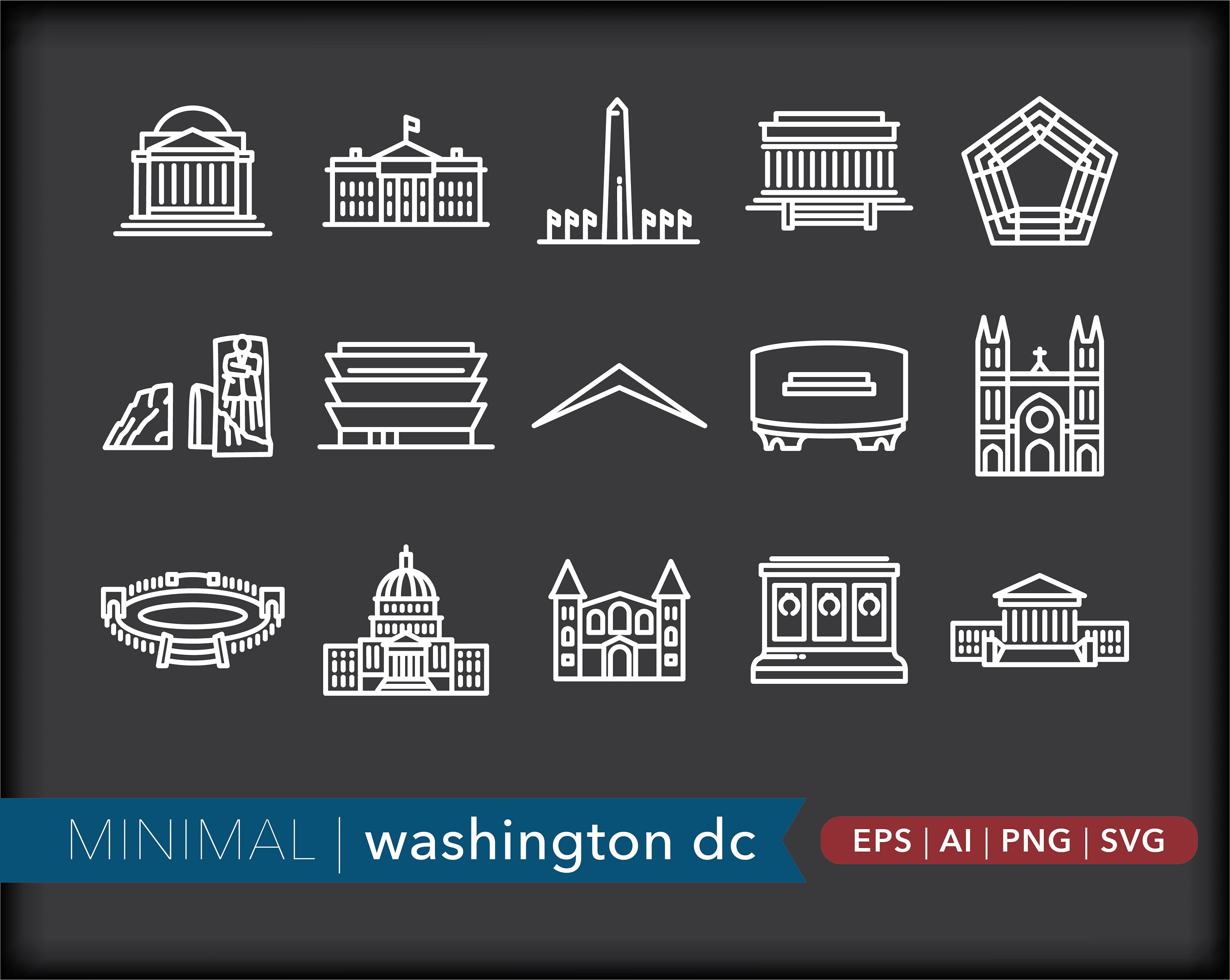 Washington D.C. Icons: Travel Illustrations SVG, AI, PNG (digital ...