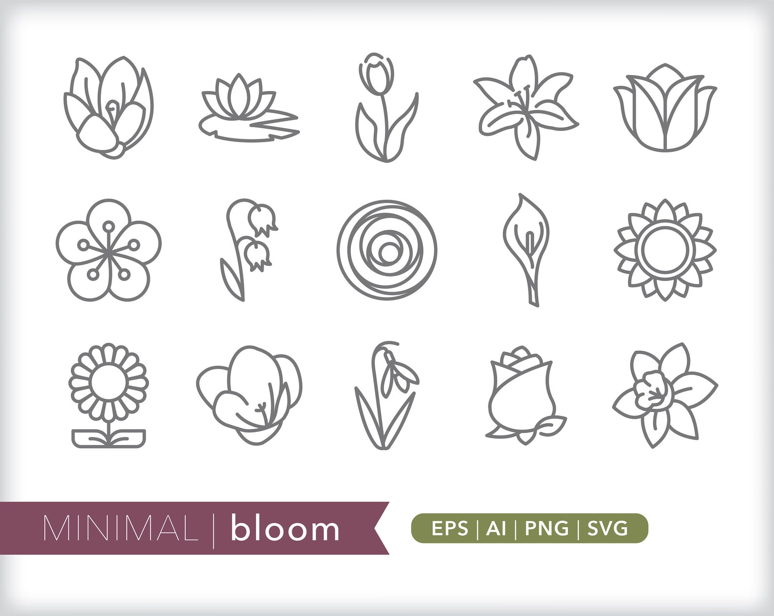 Bloom Icons | Flower Icon Illustrations | SVG AI PNG | Instant Digital ...