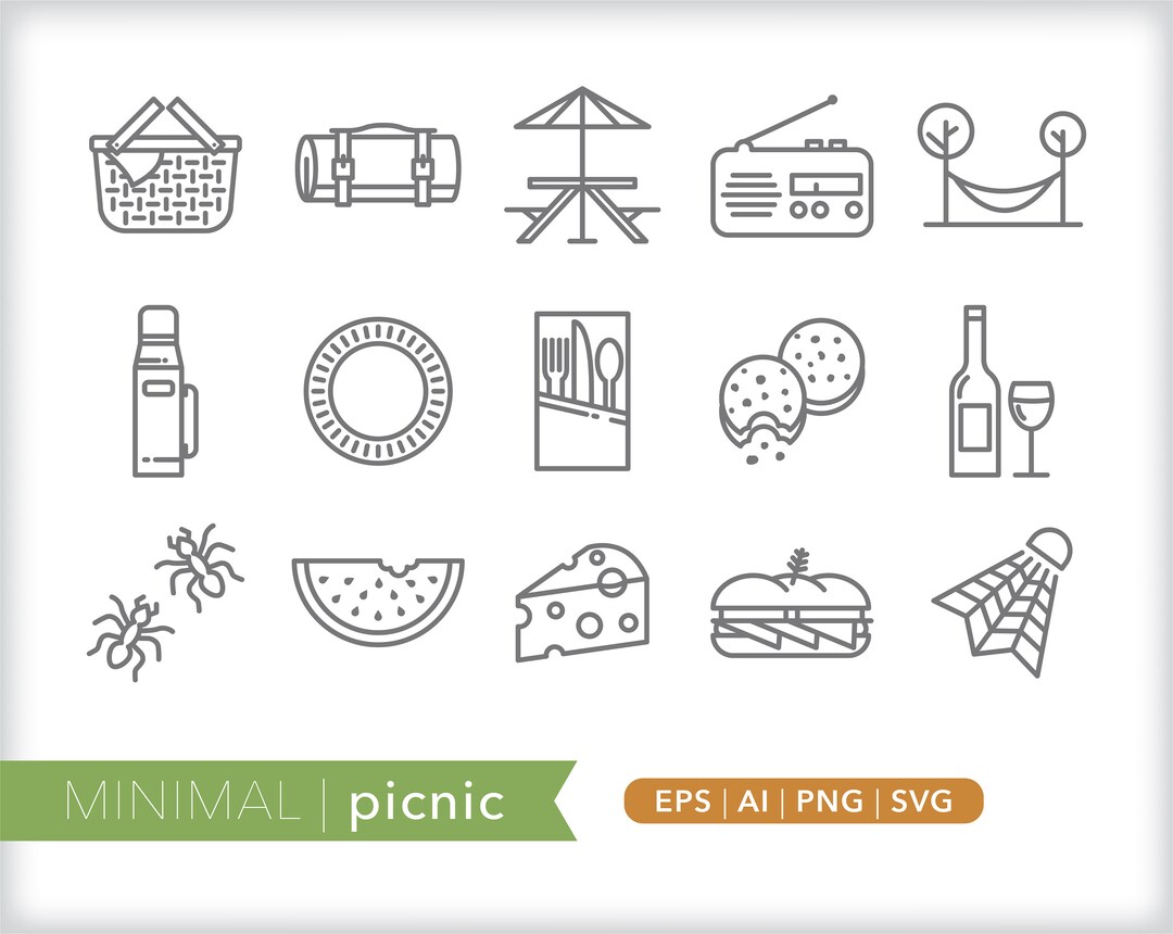 Picnic Icons | Food Icon Illustrations | SVG AI PNG | Digital Download ...