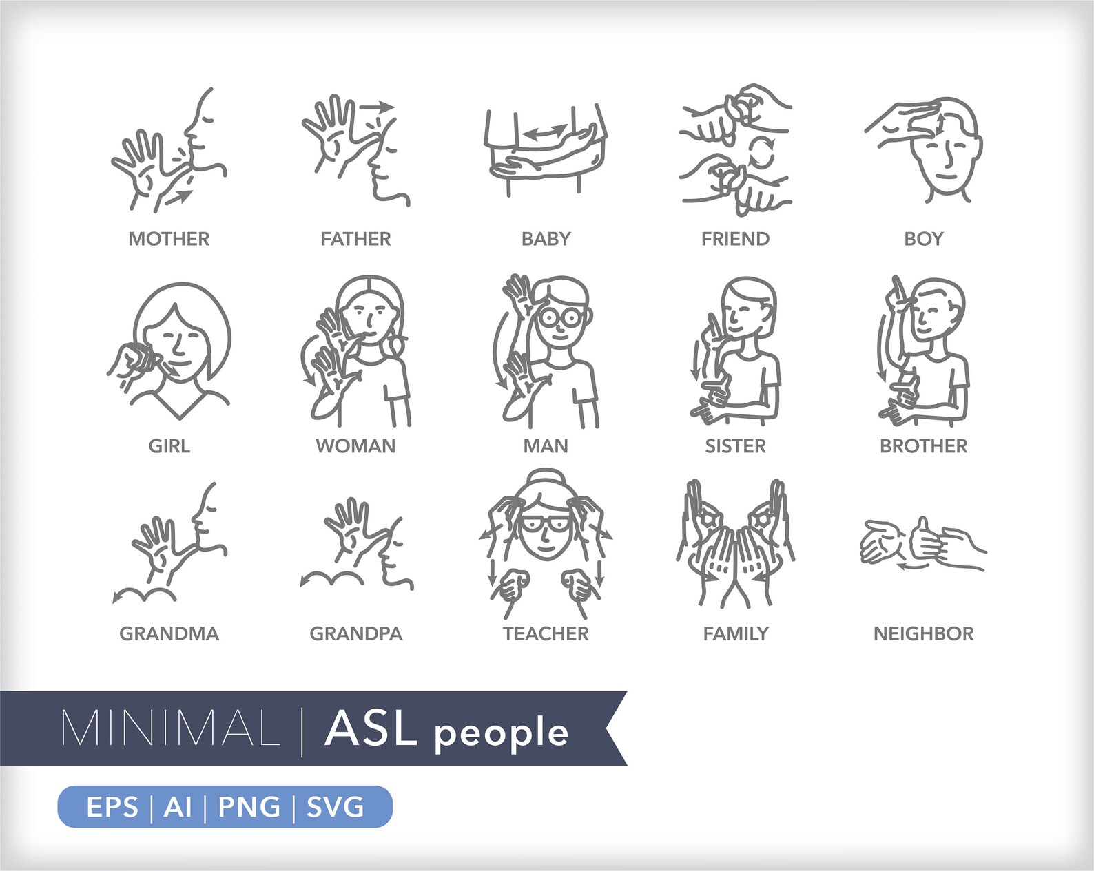 120 Sign Language Icons | ASL Communication Icon Illustrations | EPS ...