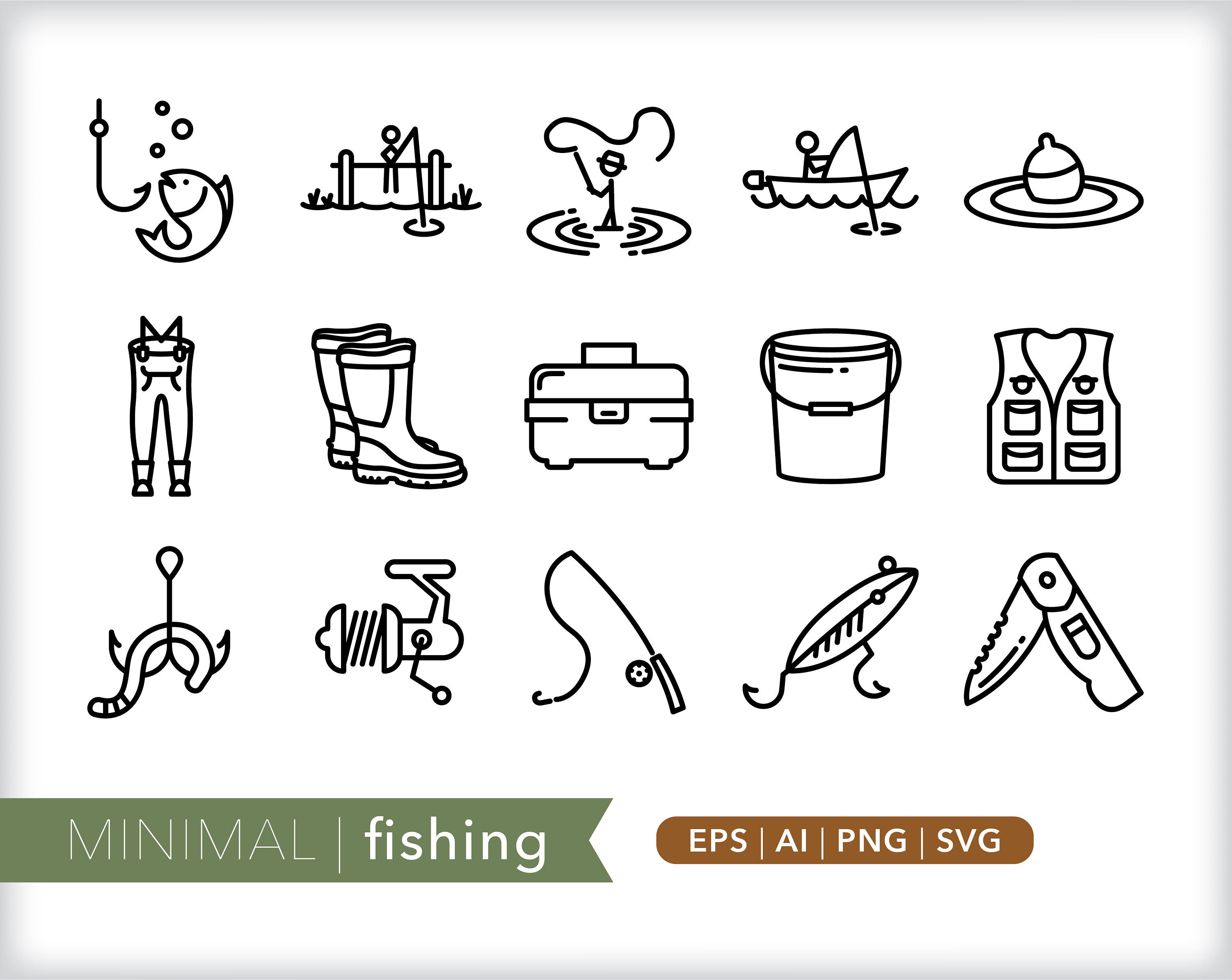 Fishing Icons | Sports Icons | SVG AI PNG | Instant Digital Download ...