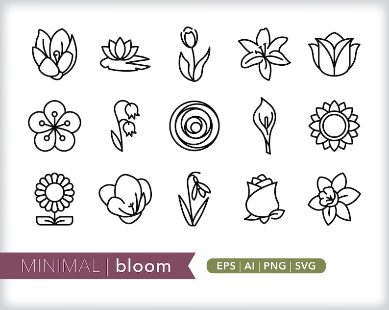Bloom Icons | Flower Icon Illustrations | SVG AI PNG | Instant Digital ...