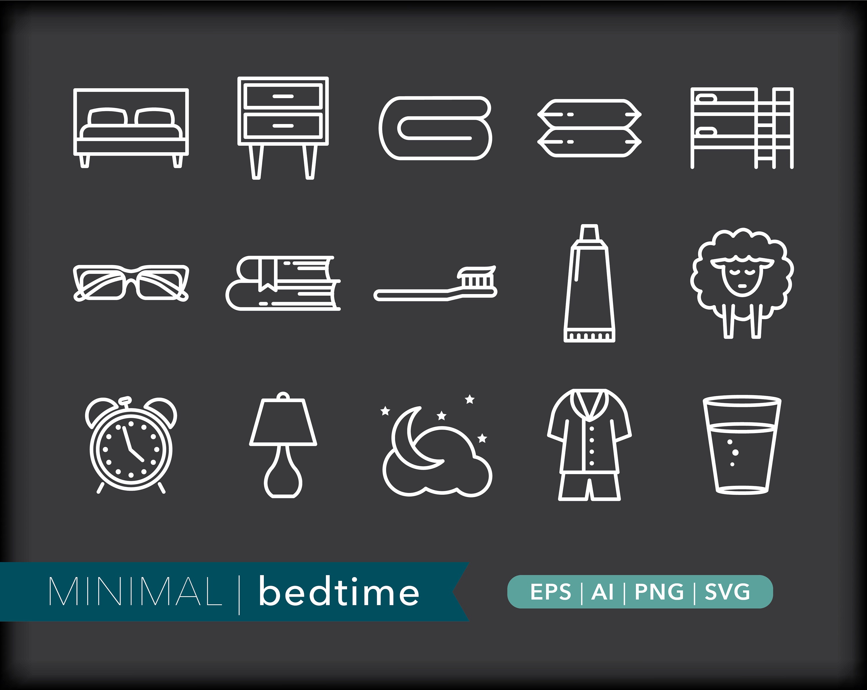 Bedtime Icons | Home Icon Illustrations | SVG AI PNG | Instant Digital ...