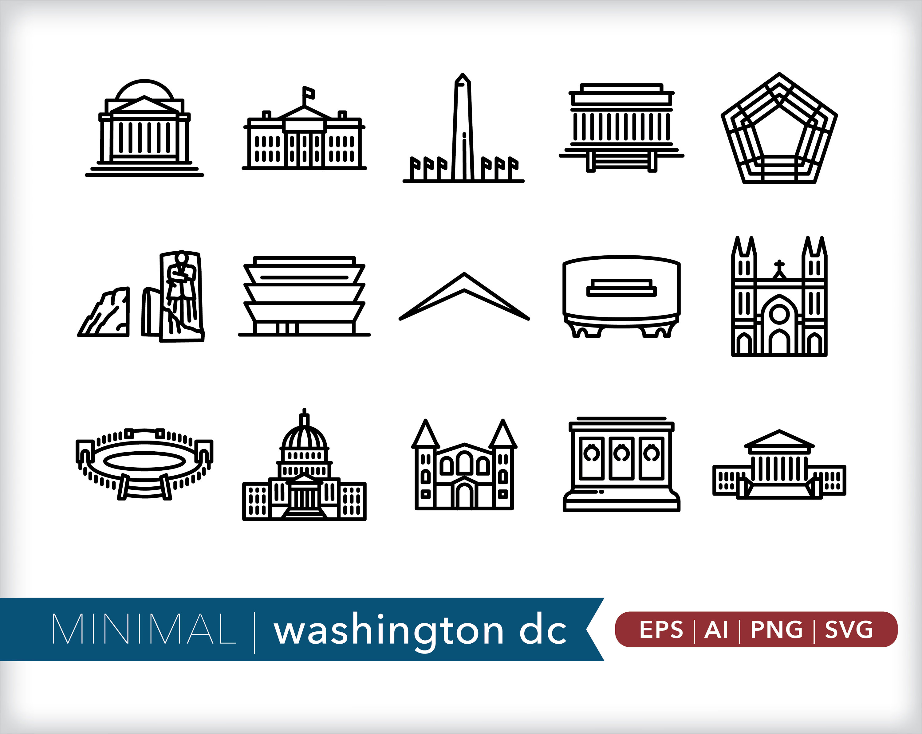 Washington D.C. Icons: Travel Illustrations SVG, AI, PNG (digital ...