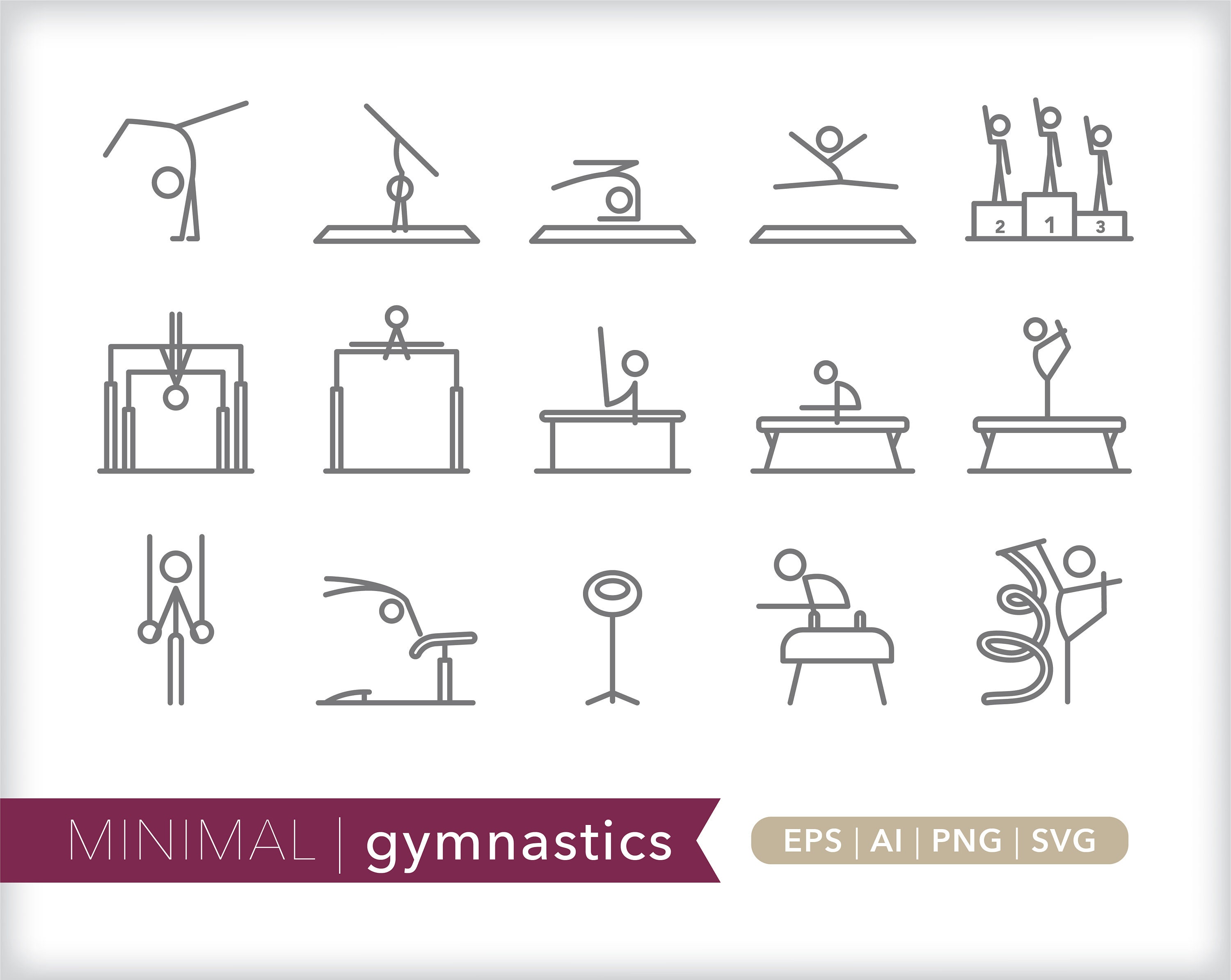 Gymnastics Icons | Sport Icon Illustrations | SVG AI PNG | Digital ...
