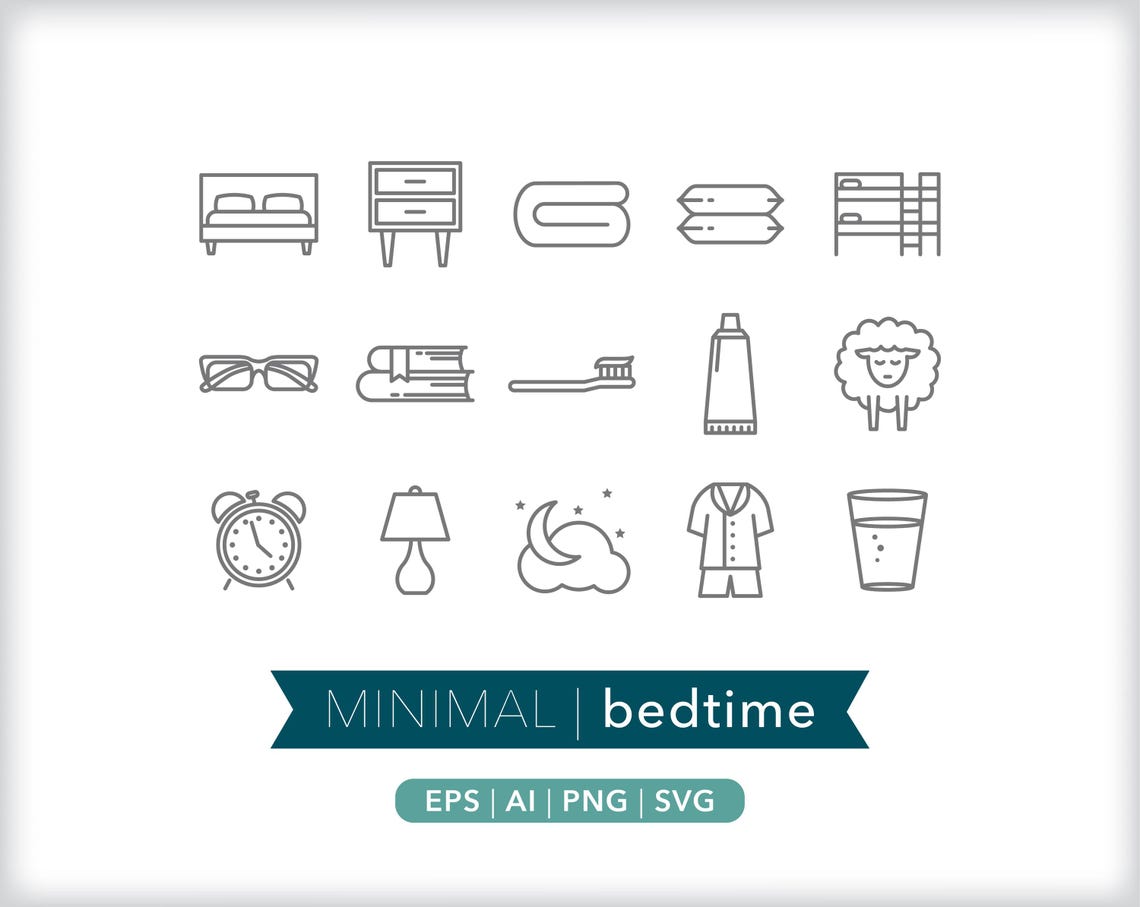 Bedtime Icon Set: Home Illustration Graphics (SVG, AI, PNG) Digital ...