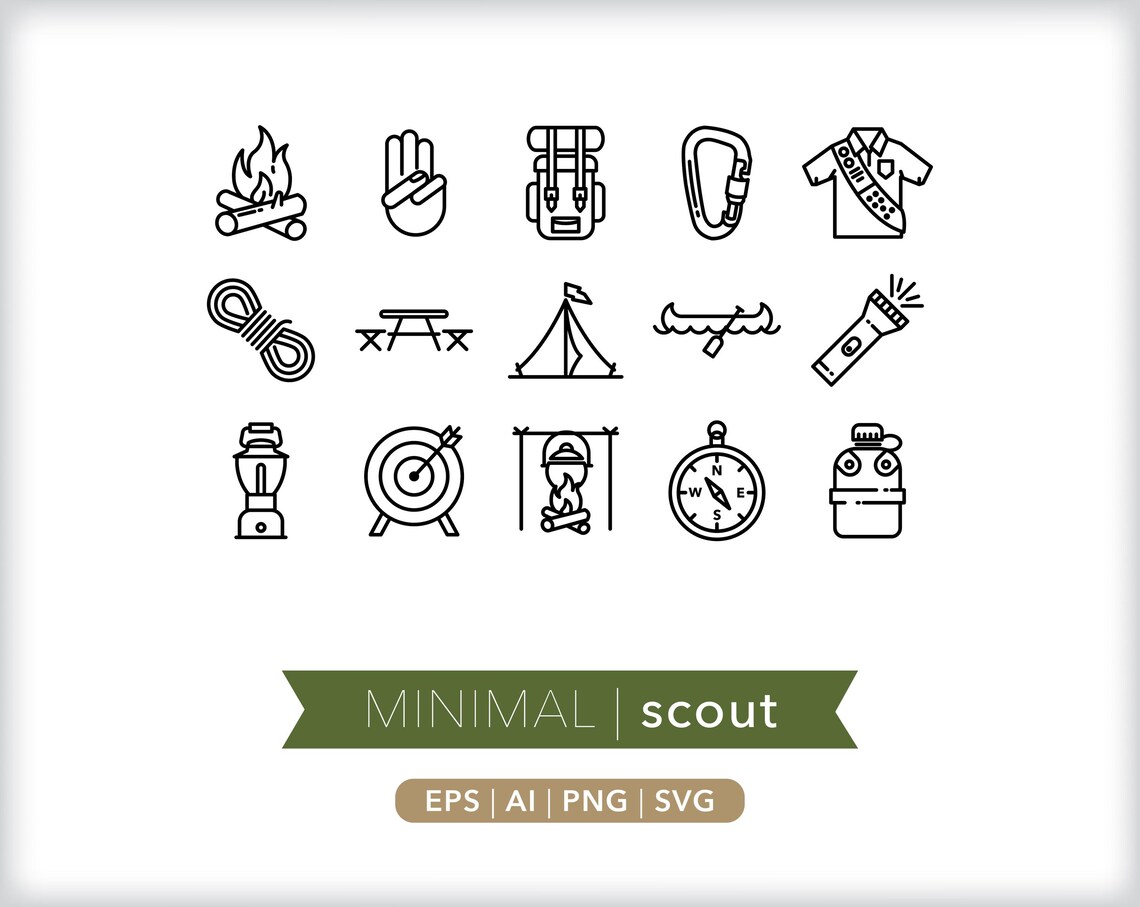 Scout Icons: Camping Adventure Graphics SVG, AI, PNG (digital Download ...