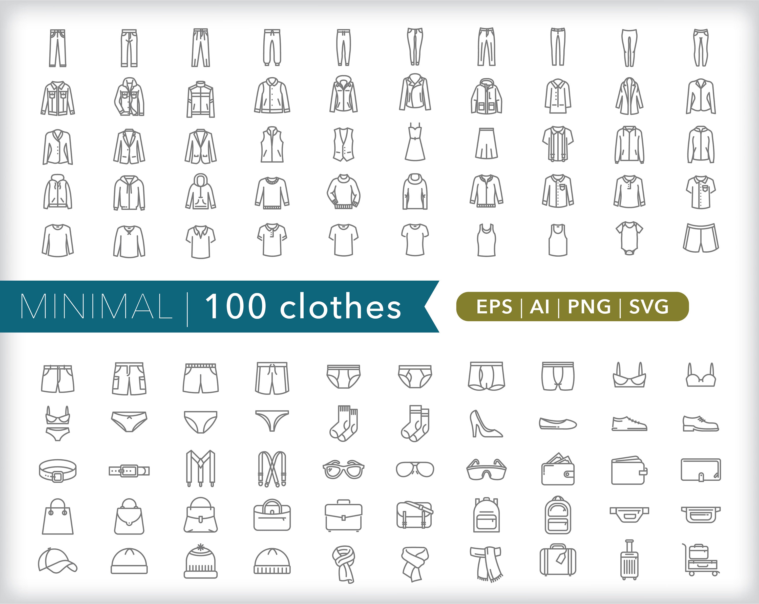 100 Clothes Icons | Clothing Icon Illustrations | SVG AI PNG | Instant ...