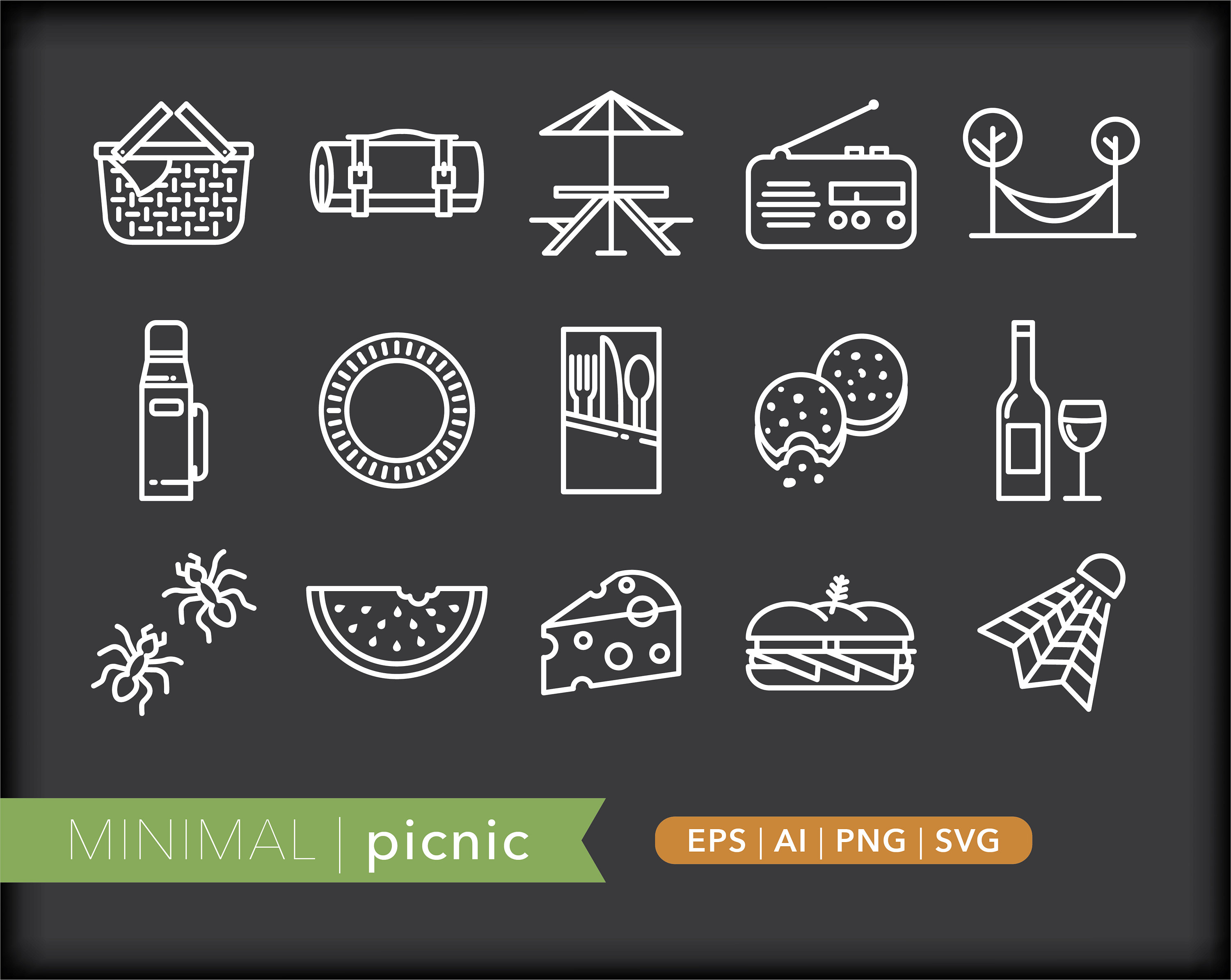 Picnic Icons | Food Icon Illustrations | SVG AI PNG | Digital Download ...