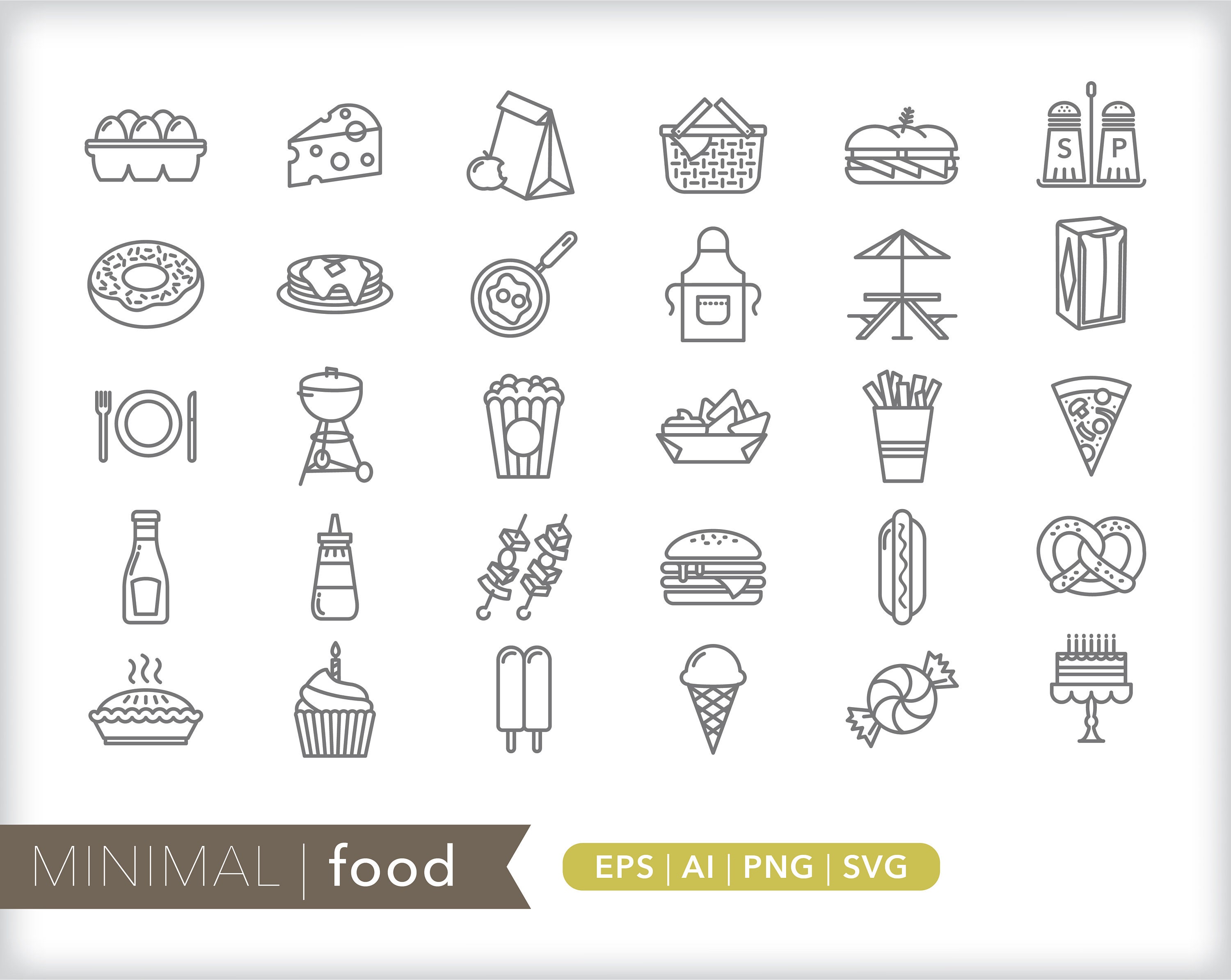 30 Food Icons | Snack Icons | SVG AI PNG | Digital Download for Design ...