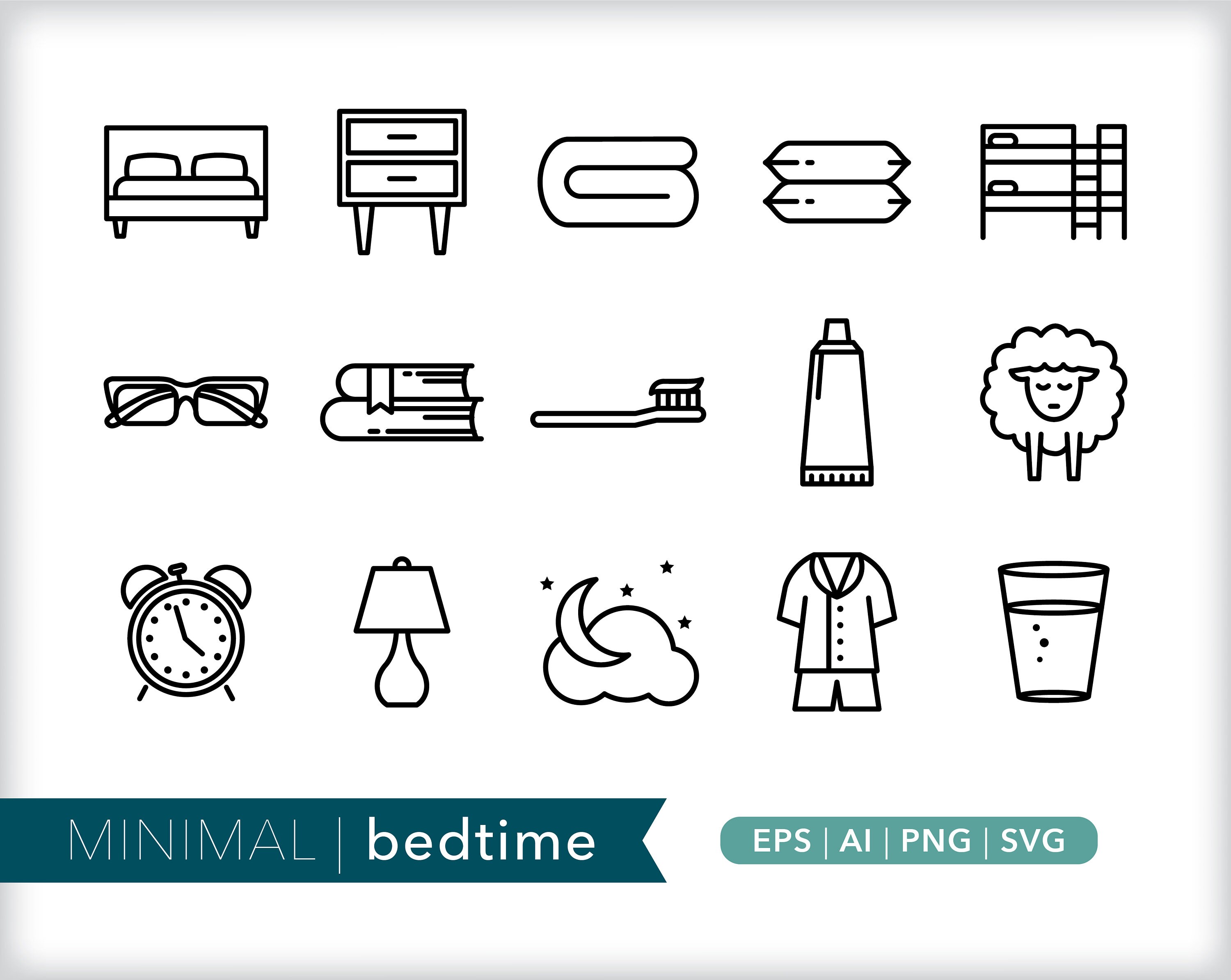 Bedtime Icons | Home Icon Illustrations | SVG AI PNG | Instant Digital ...