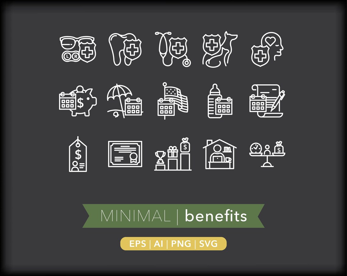 Employee Benefits Icons: Workplace Perks, SVG, PNG, AI (digital ...
