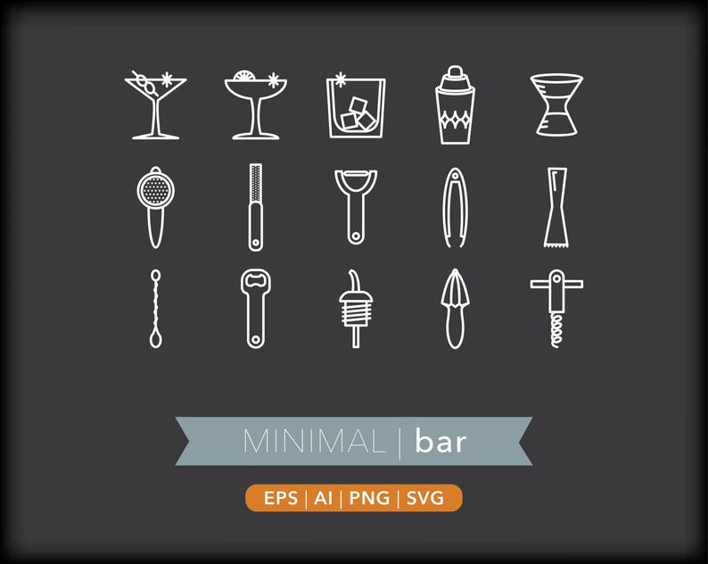 Bartender Icon Set: Minimalist Bar & Cocktail Graphics (digital ...