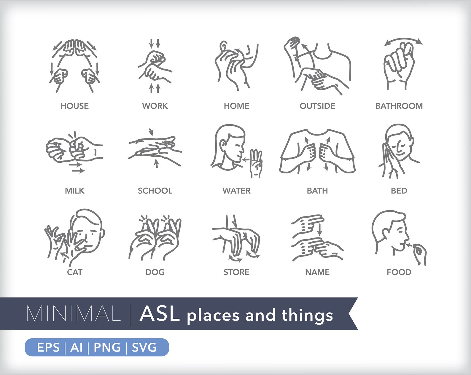 120 Sign Language Icons | ASL Communication Icon Illustrations | EPS ...