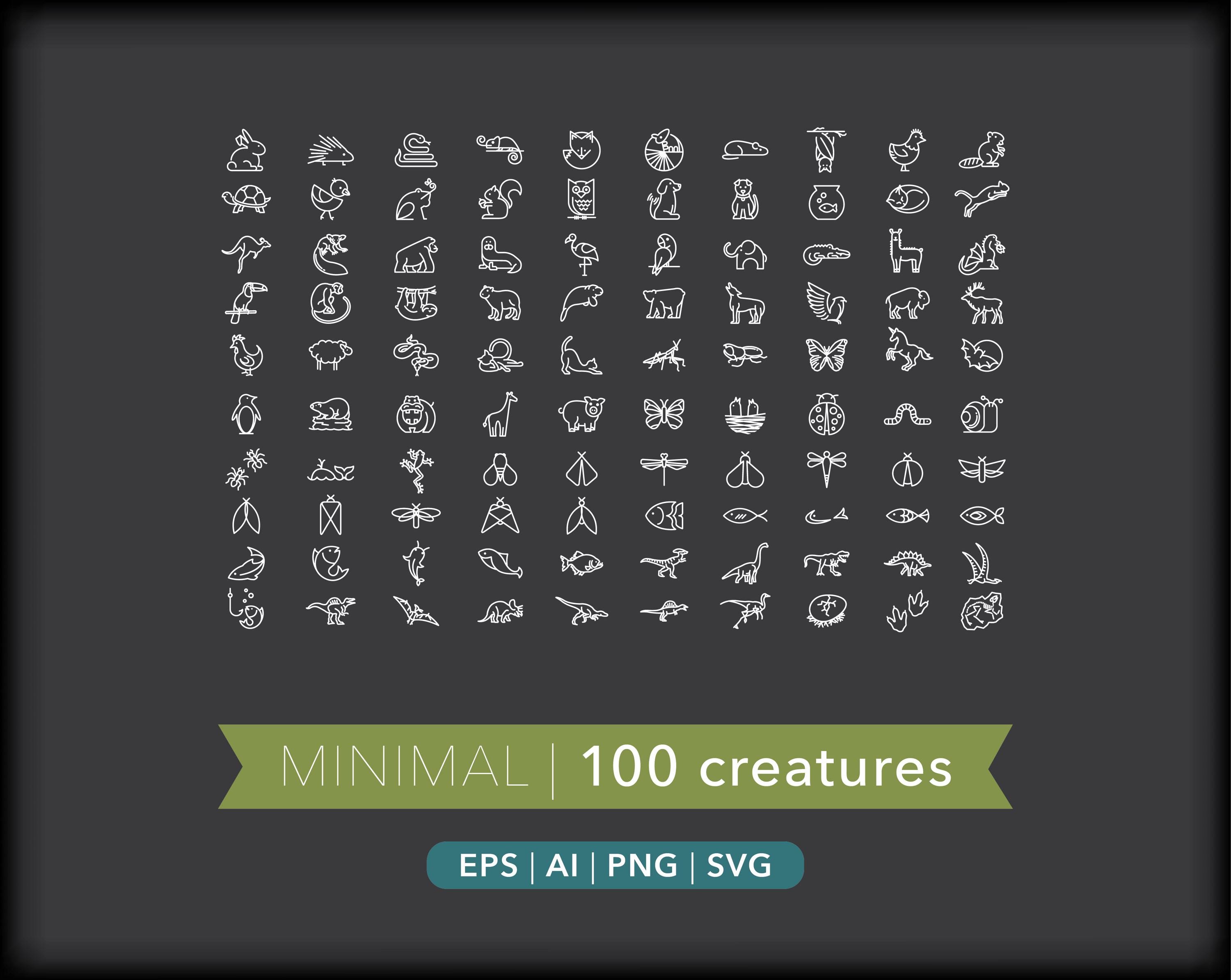 100 Animal Icons: Creature SVG, AI, PNG (digital Download) - Etsy