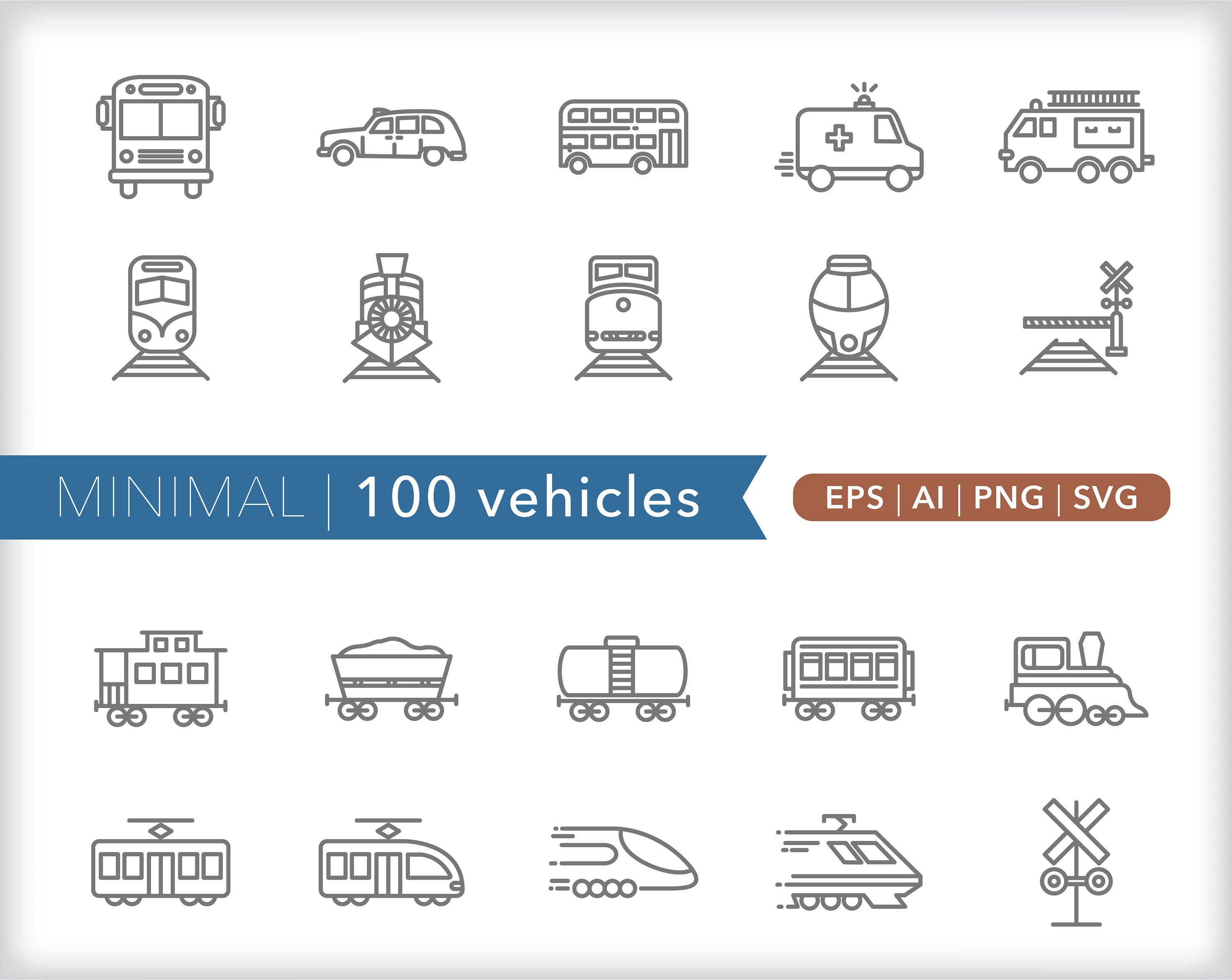 100 Vehicle Icons | Transportation Icons | SVG AI PNG | Digital ...